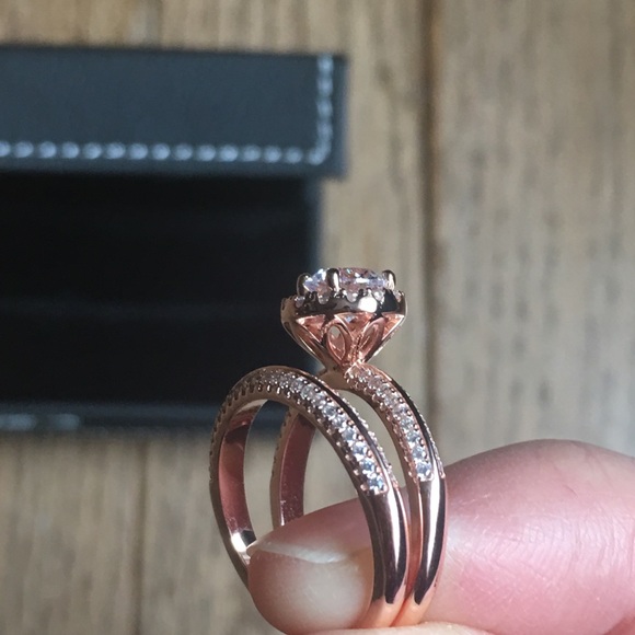 Jewelry | 2pcs Rose Gold Engagement Ring Wedding Band Set | Poshmark